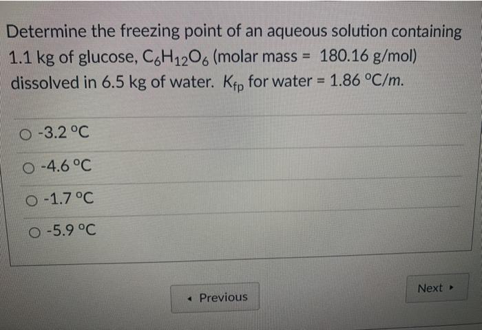 Solved Determine the freezing point of an aqueous solution | Chegg.com