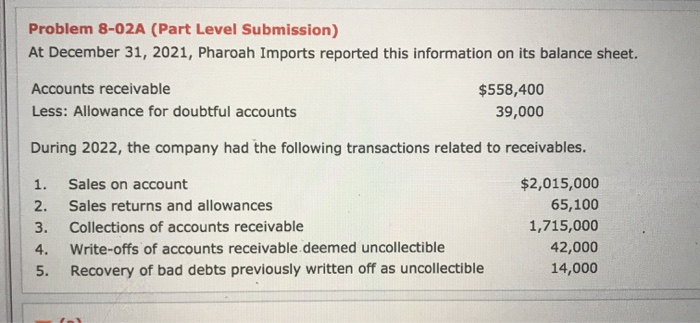 Solved Problem 8-02A (Part Level Submission) At December 31, | Chegg.com
