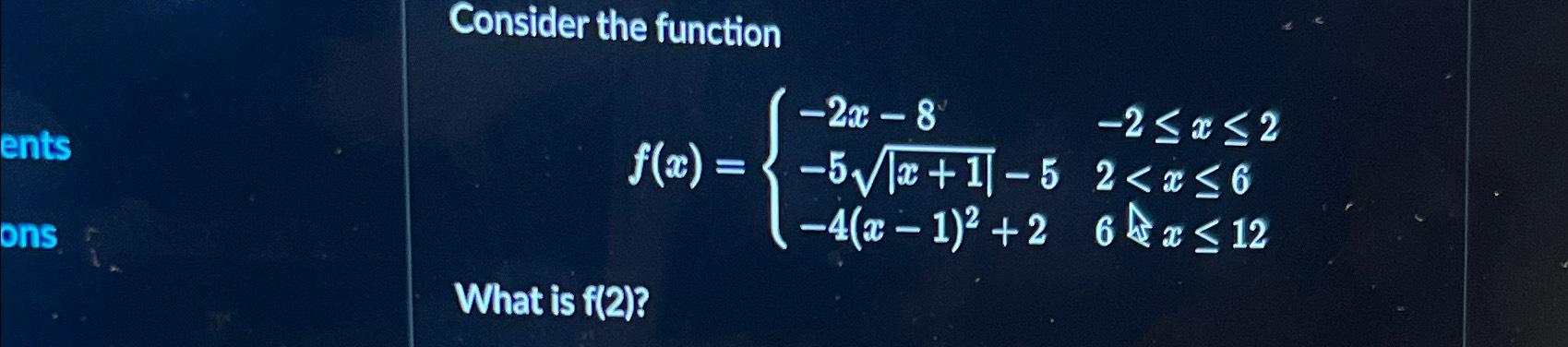 Solved Consider the functionf(2)? | Chegg.com