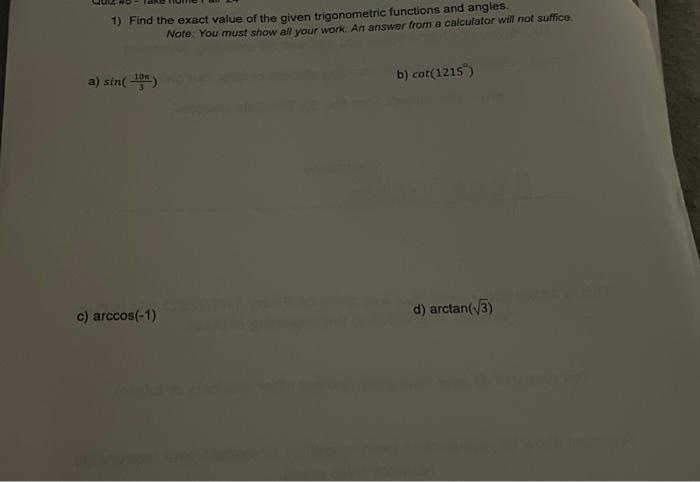 Solved 1) Find the exact value of the given trigonometric | Chegg.com