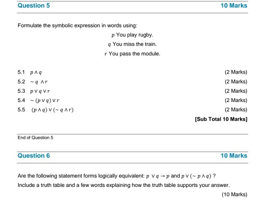 Solved Question 5 10 Marks Formulate the symbolic expression | Chegg.com