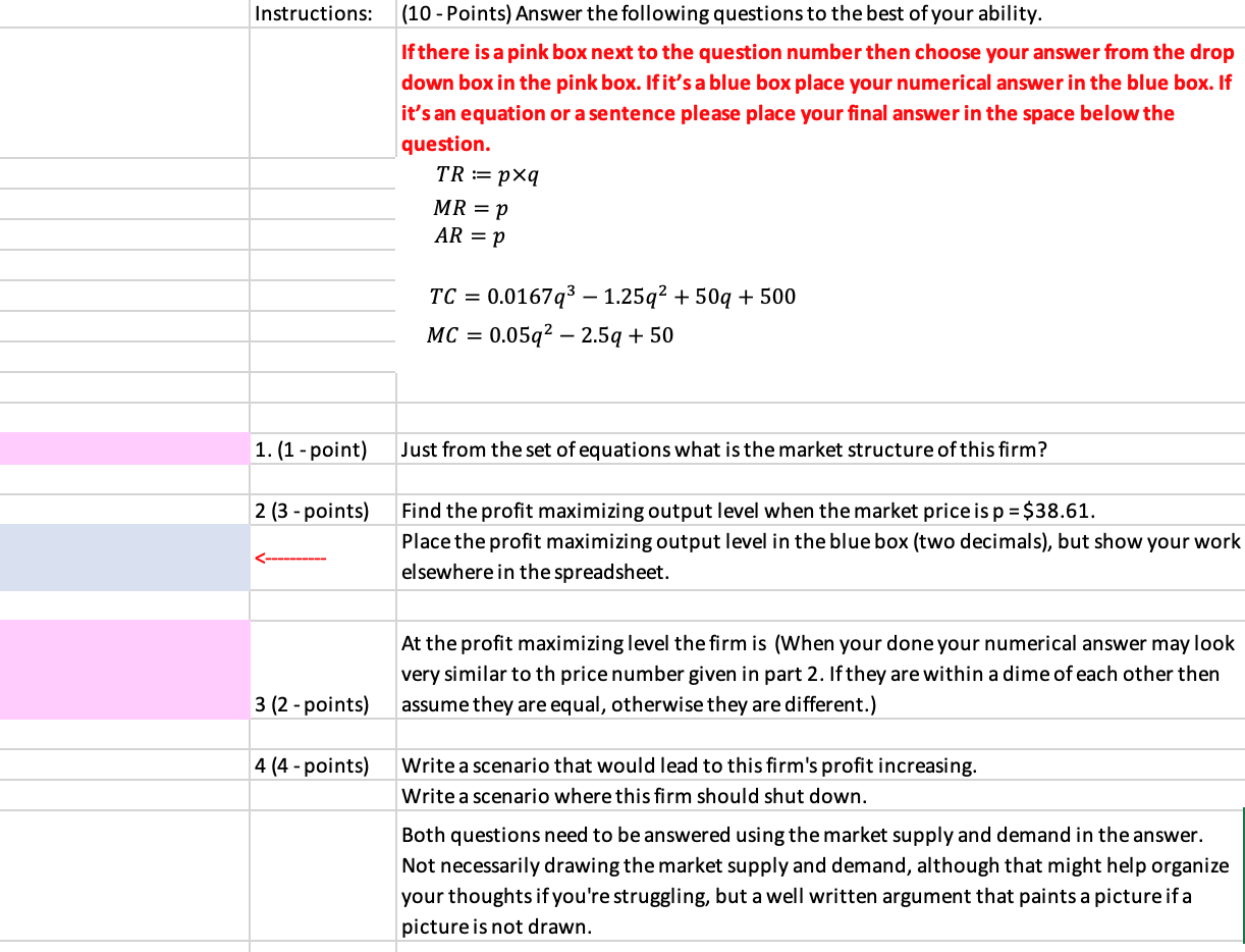 Solved Answer choices for the first pink box are: Market | Chegg.com