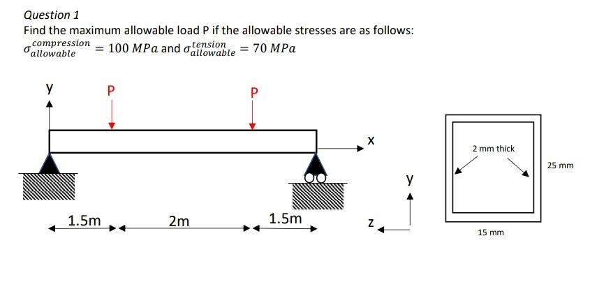Solved Question 1 Find the maximum allowable load P if the | Chegg.com