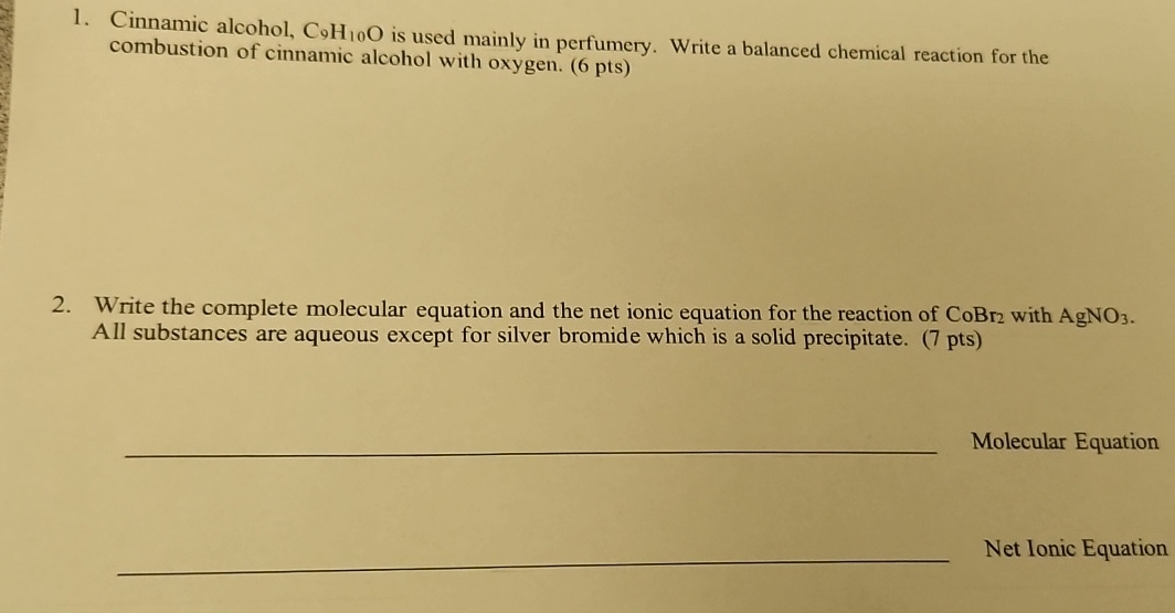 Solved Cinnamic alcohol, C9H10O ﻿is used mainly in | Chegg.com