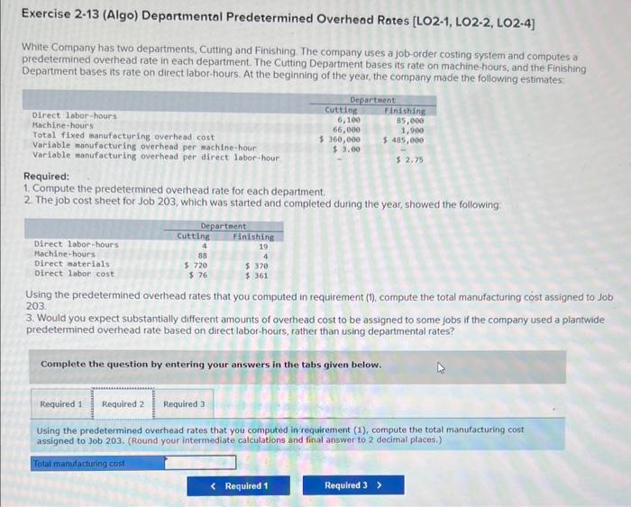 Solved Exercise 2-13 (Algo) Departmental Predetermined | Chegg.com