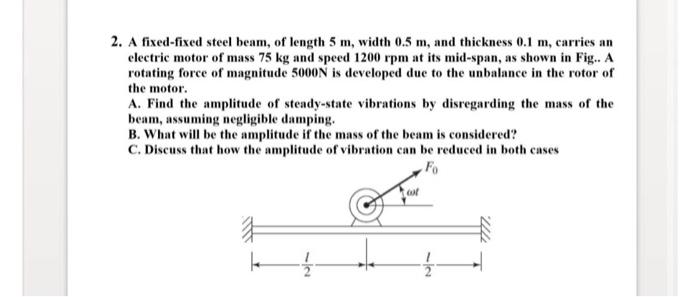 Solved 2. A fixed-fixed steel beam, of length 5 m, width 0.5 | Chegg.com