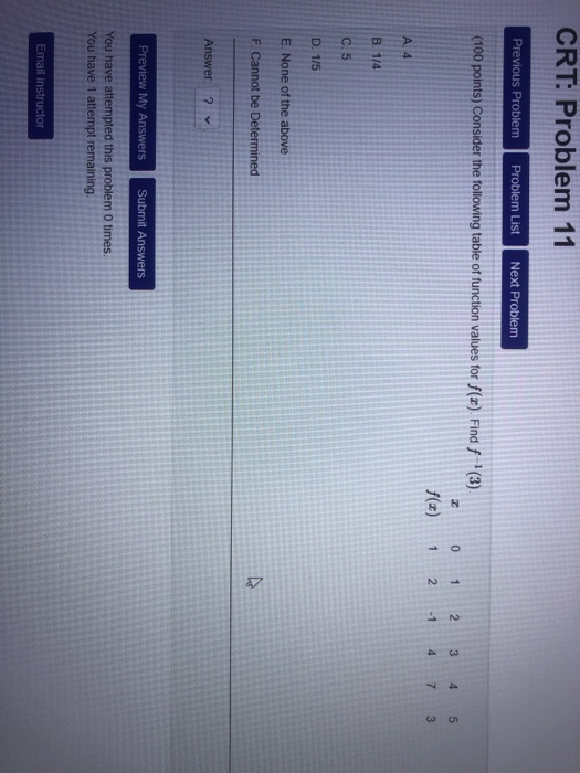 Solved CRT: Problem 11 Previous Problem Problem List Next | Chegg.com