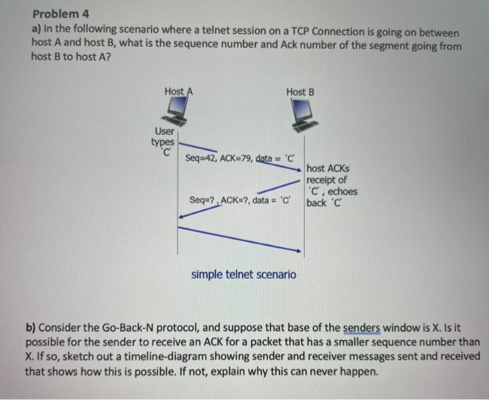 Solved Problem 4 a) In the following scenario where a telnet | Chegg.com