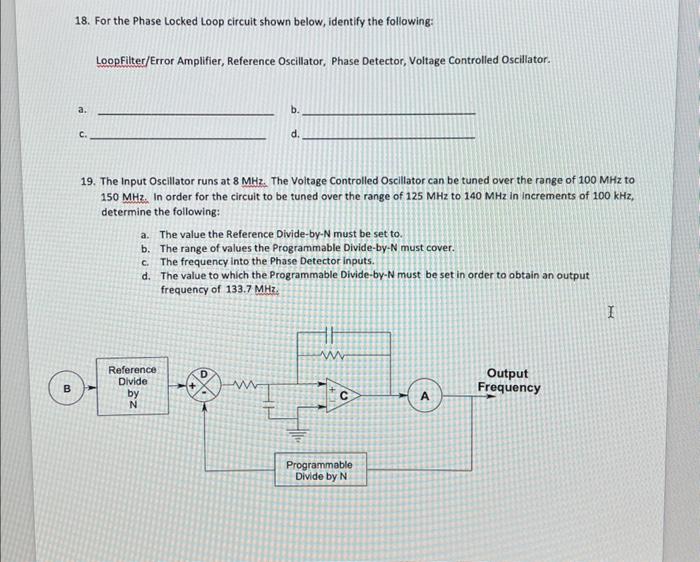 Solved 18. For the Phase Locked Loop circuit shown below, | Chegg.com