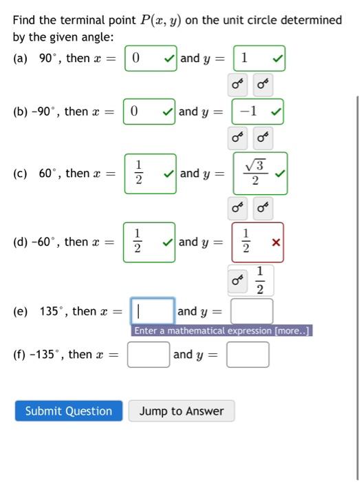 Solved Find the terminal point P(x,y) on the unit circle | Chegg.com