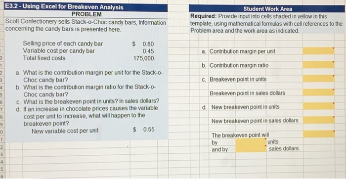 Solved E3.2 -Using Excel for Breakeven Analysis PROBLEM | Chegg.com