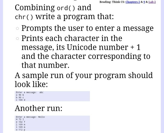 Solved Reading Think Cs Chapters 2 And 9 And Lab 2 Combining