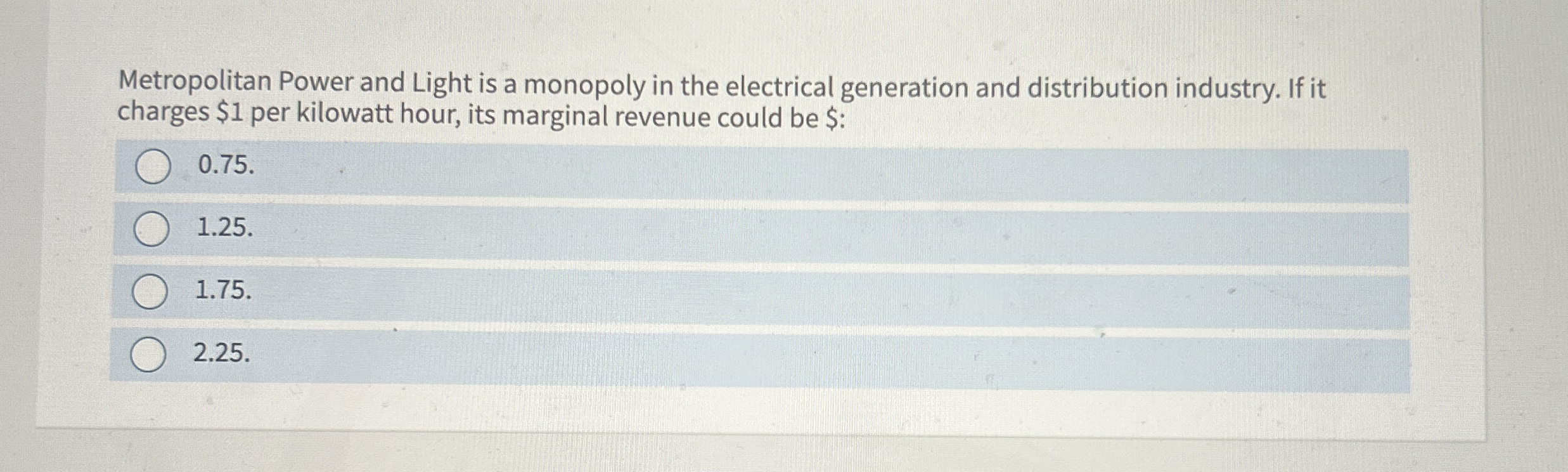 Solved Metropolitan Power and Light is a monopoly in the | Chegg.com