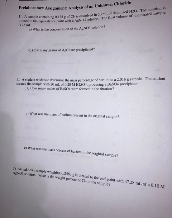 Solved Prelaboratory Assignment: Analysis of an Unknown | Chegg.com