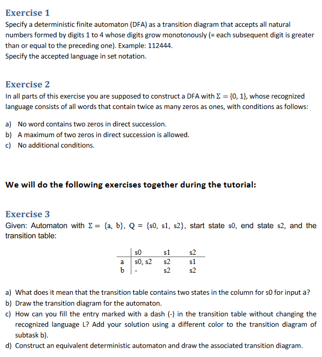Exercise 1Specify a deterministic finite automaton | Chegg.com