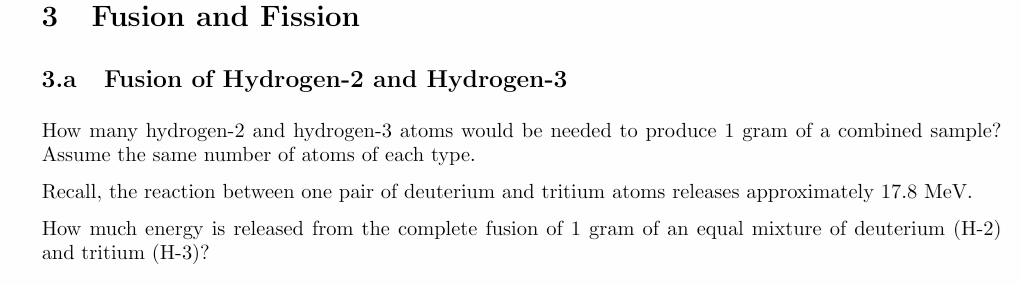 Solved 3 ﻿Fusion and Fission3.a Fusion of Hydrogen-2 ﻿and | Chegg.com