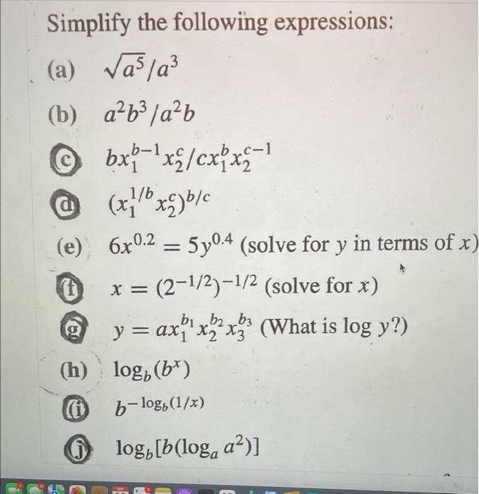 Solved Simplify the following expressions: (a) a5/a3 (b) | Chegg.com