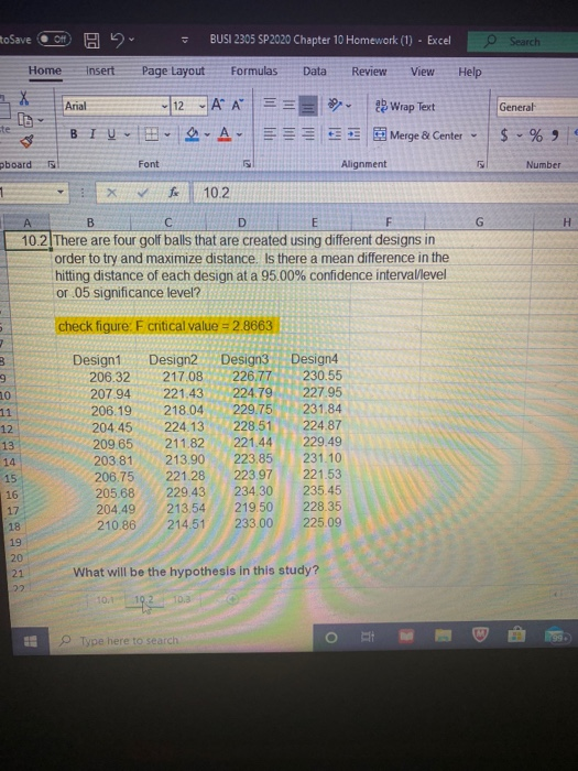 Solved toSave Of H - BUSI 2305 SP2020 Chapter 10 Homework | Chegg.com