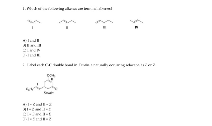 Solved which of the following alkenes are terminal | Chegg.com