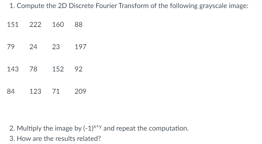 Solved Compute the 2D Discrete Fourier Transform of the | Chegg.com