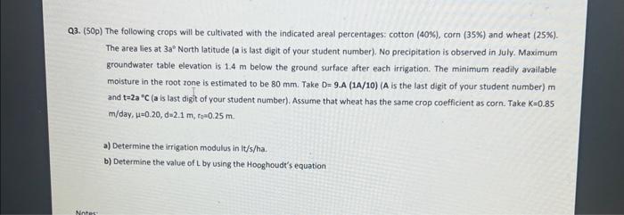Solved Q3. (50p) The following crops will be cultivated with | Chegg.com