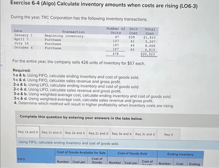 Solved Exercise 6-4 (Algo) Calculate inventory amounts when | Chegg.com