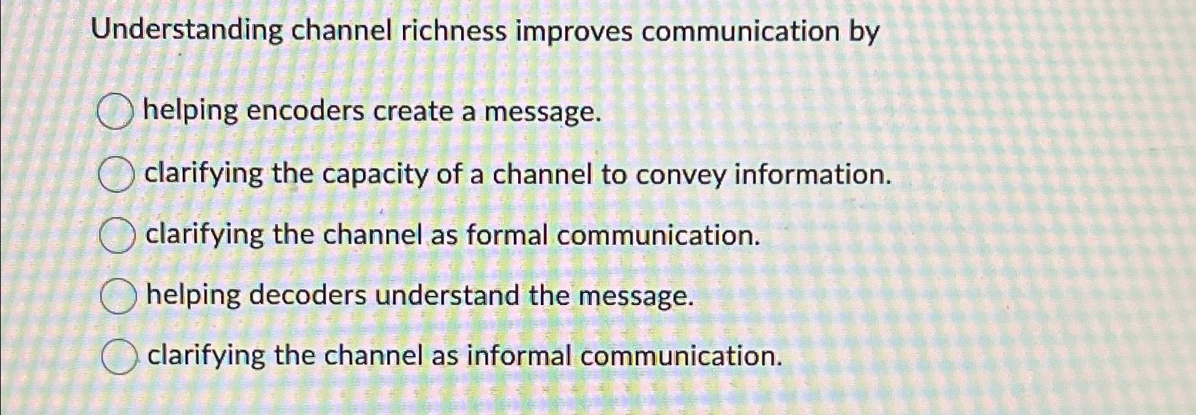 Solved Understanding channel richness improves communication | Chegg.com