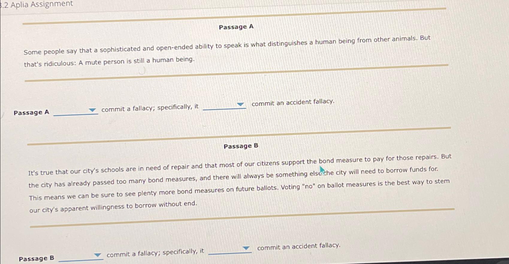Solved $. 2 ﻿Aplia AssignmentPassage ASome people say that a | Chegg.com