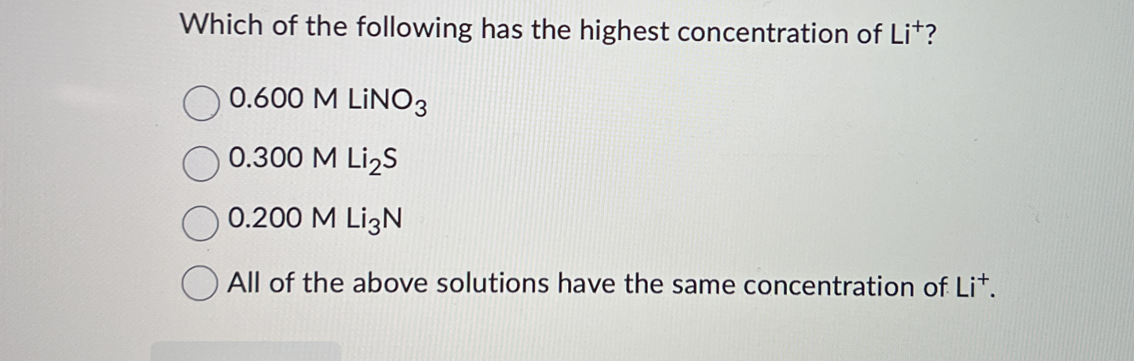 Solved Which of the following has the highest concentration | Chegg.com