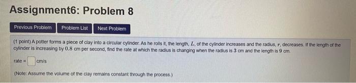 Solved Assignment6: Problem 8 Previous Problem Problem List | Chegg.com