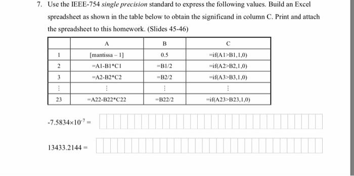 7. Use the IEEE-754 single precision standard to | Chegg.com
