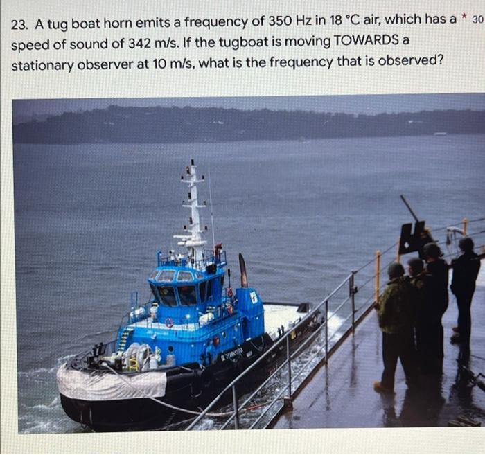 Solved 23. A tug boat horn emits a frequency of 350 Hz in 18 | Chegg.com