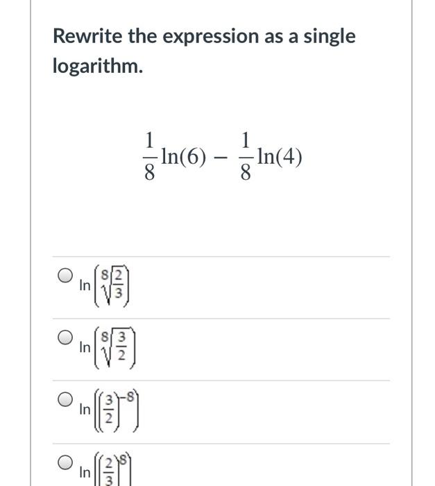 Solved Rewrite the expression as a single logarithm. In(6) - | Chegg.com