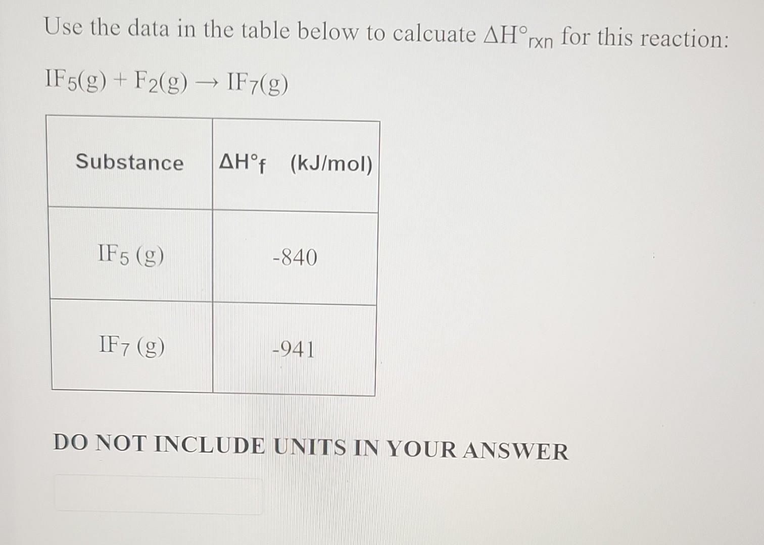 Solved Use the data in the table below to calcuate ΔH∘rxn | Chegg.com