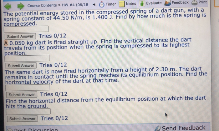 Solved The potential energy stored in the compressed spring | Chegg.com