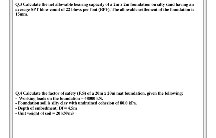 Solved Q.1 Calculate the net allowable bearing capacity of a | Chegg.com