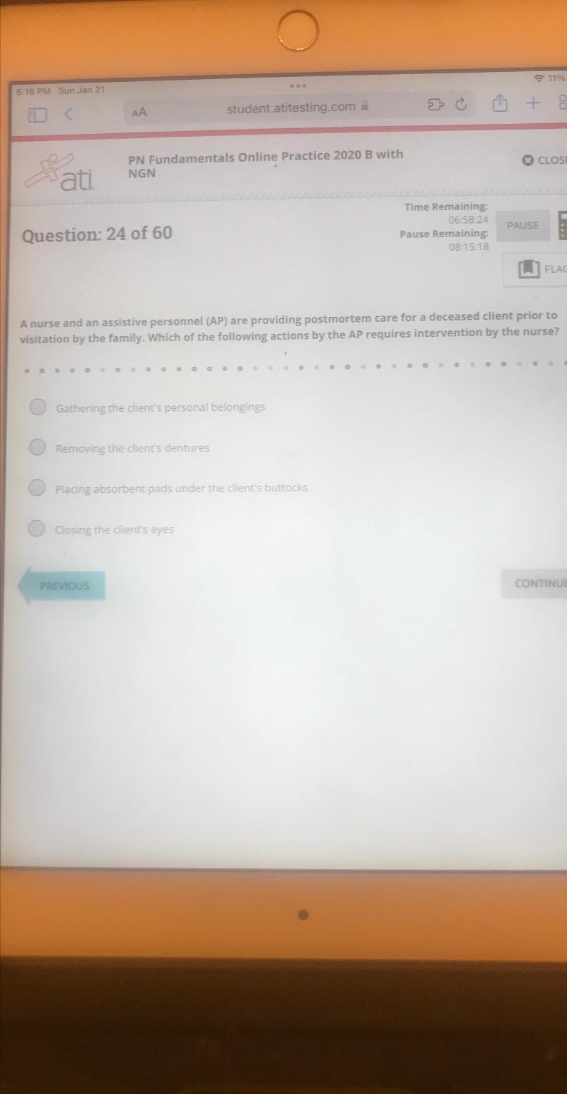 Solved PN Fundamentals Online Practice 2020 ﻿B with | Chegg.com