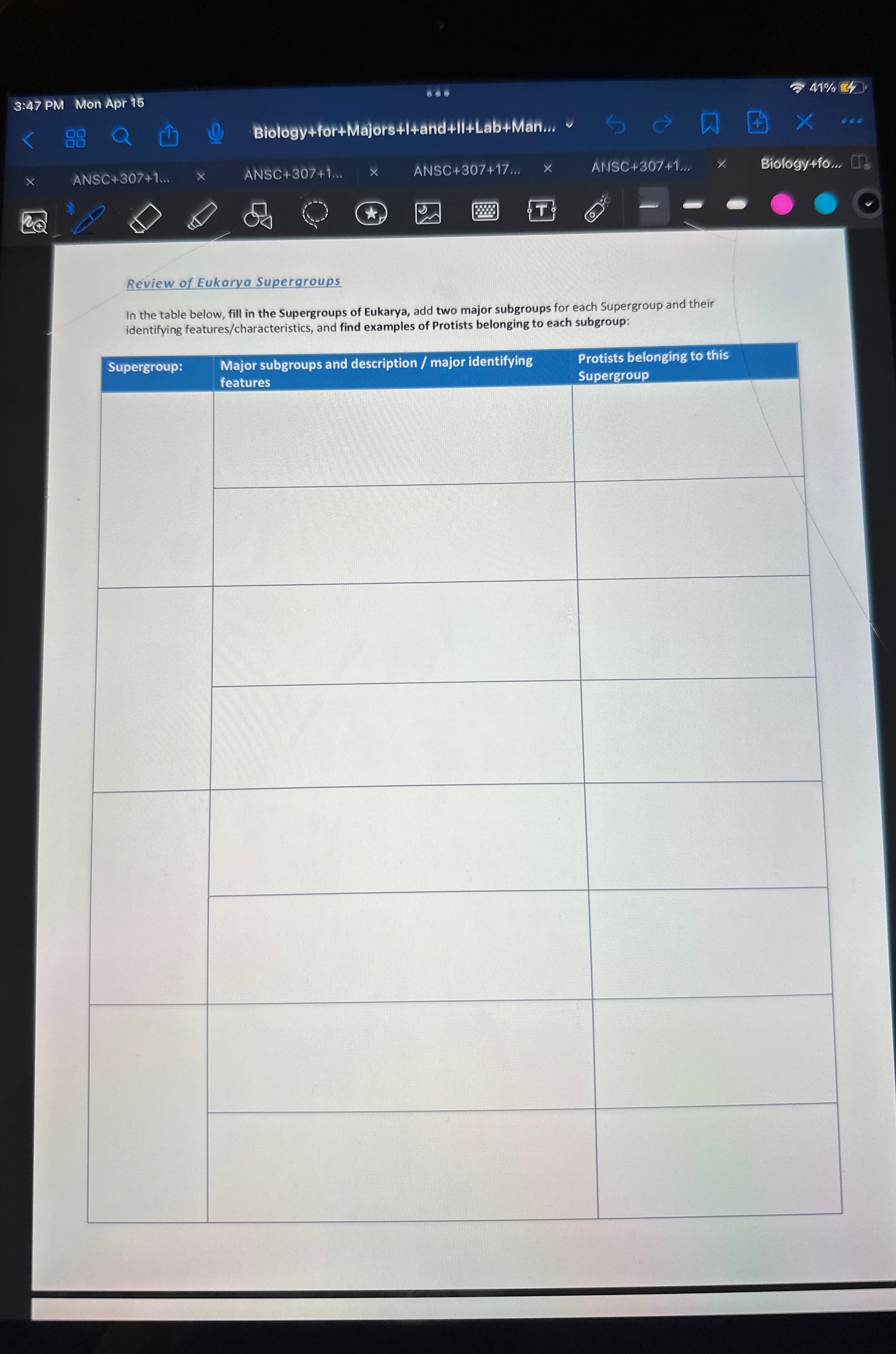 Solved Review of Eukarya SupergroupsIn the table below, fill | Chegg.com