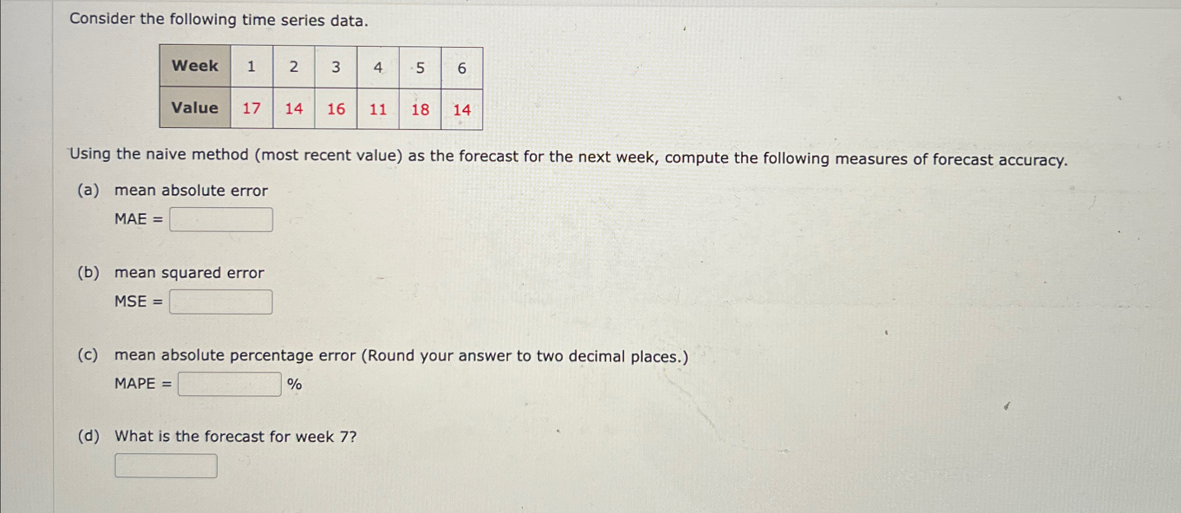 Solved Consider the following time series | Chegg.com