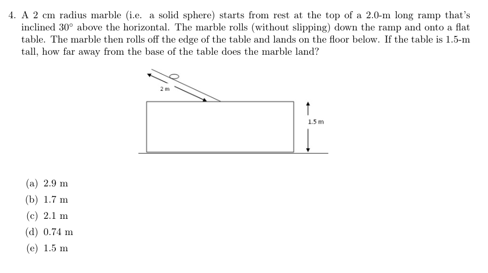 Solved A 2cm ﻿radius marble (i.e. ﻿a solid sphere) ﻿starts | Chegg.com