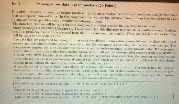 Ex. 1 - Parsing sensor data logs for analysis (20 | Chegg.com