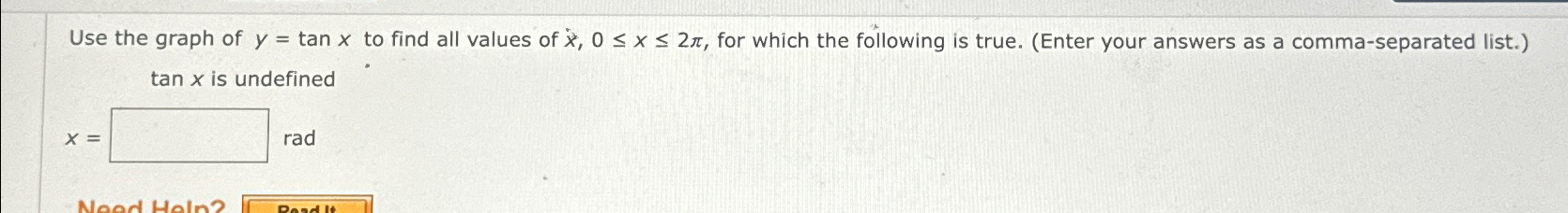 Solved Use the graph of y=tanx ﻿to find all values of | Chegg.com
