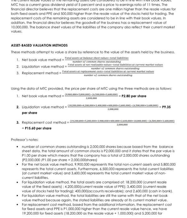 Solved Using the data of MTC company found on your notes | Chegg.com
