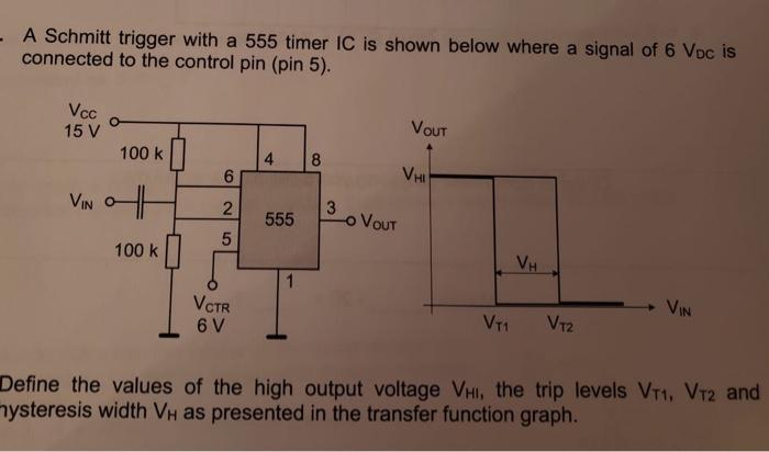 Solved - A Schmitt trigger with a 555 timer IC is shown | Chegg.com