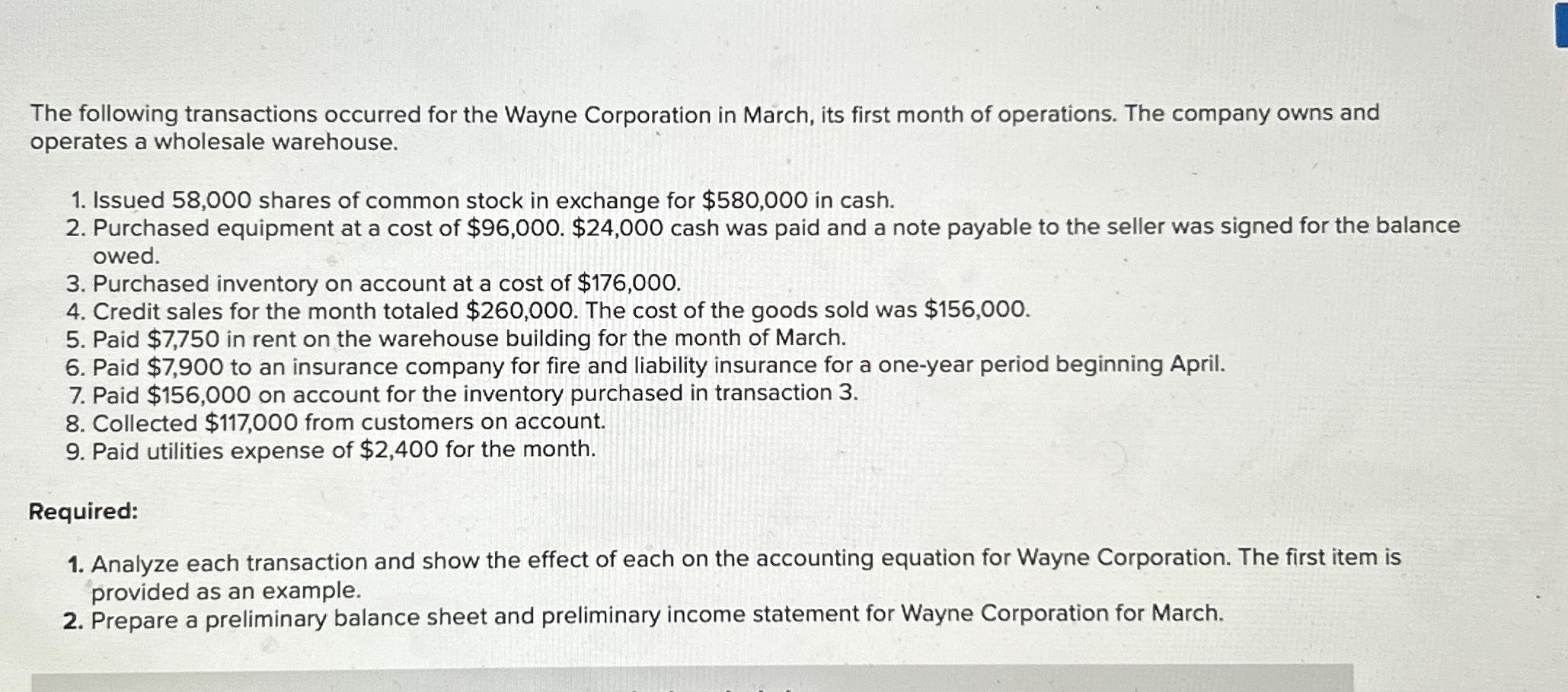 Solved The following transactions occurred for the Wayne | Chegg.com