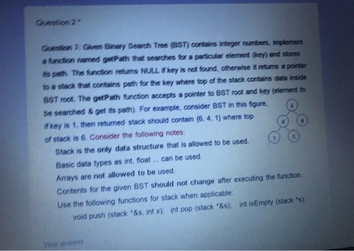 Solved Question Question 1. Given Binary Search Tree (BST) | Chegg.com