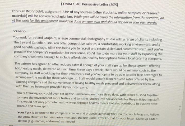 Solved COMM 1340: Persuasive Letter (20%) This is an | Chegg.com