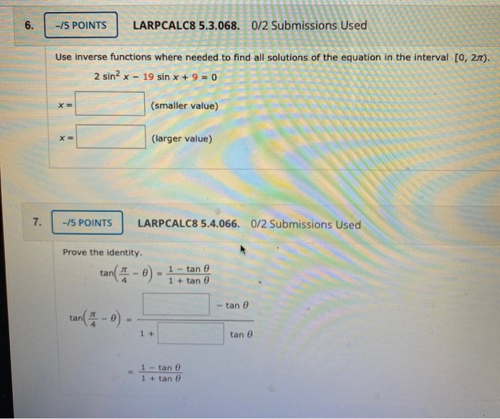 Solved LEGE 6.-15 POINTS LARPCALC8 5.3.068. 0/2 Submissions | Chegg.com Solved LEGE 6.-15 POINTS LARPCALC8 5.3.068. 0/2 Submissions | Chegg.com