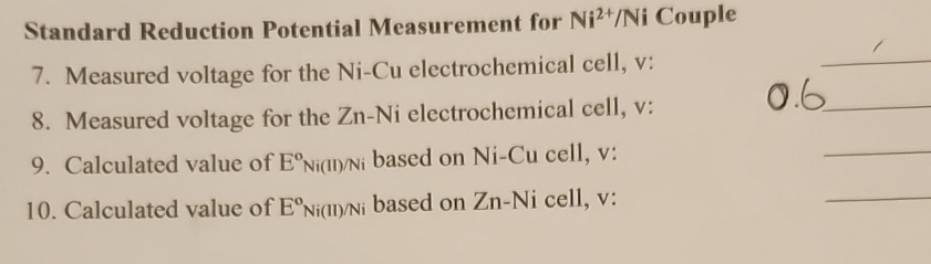 Solved Standard Reduction Potential Measurement for Ni2+Ni | Chegg.com