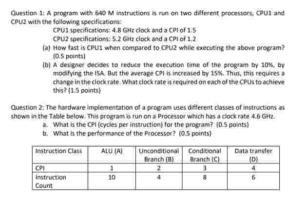 Solved Question 4: A program with 640 ﻿M instructions is run | Chegg.com
